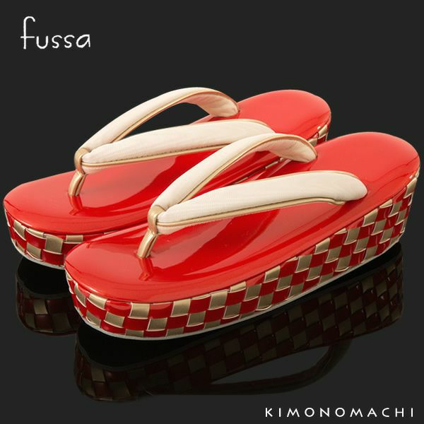 Prices down4】fussa草履単品「赤色 レース」カッティング紐花