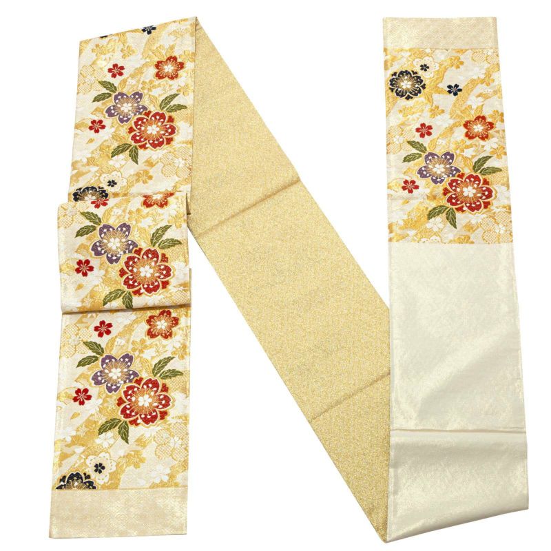 Prices down2】振袖 帯 「白地 桜二連」 日本製 西陣織 証紙番号 Prices down2】振袖 帯 「白地 桜二連」 日本製 西陣織 証紙番号