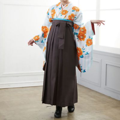 中古品】二尺袖 単品「白×緑 縦縞 椿」貸衣装処分 レンタル処分品 卒業