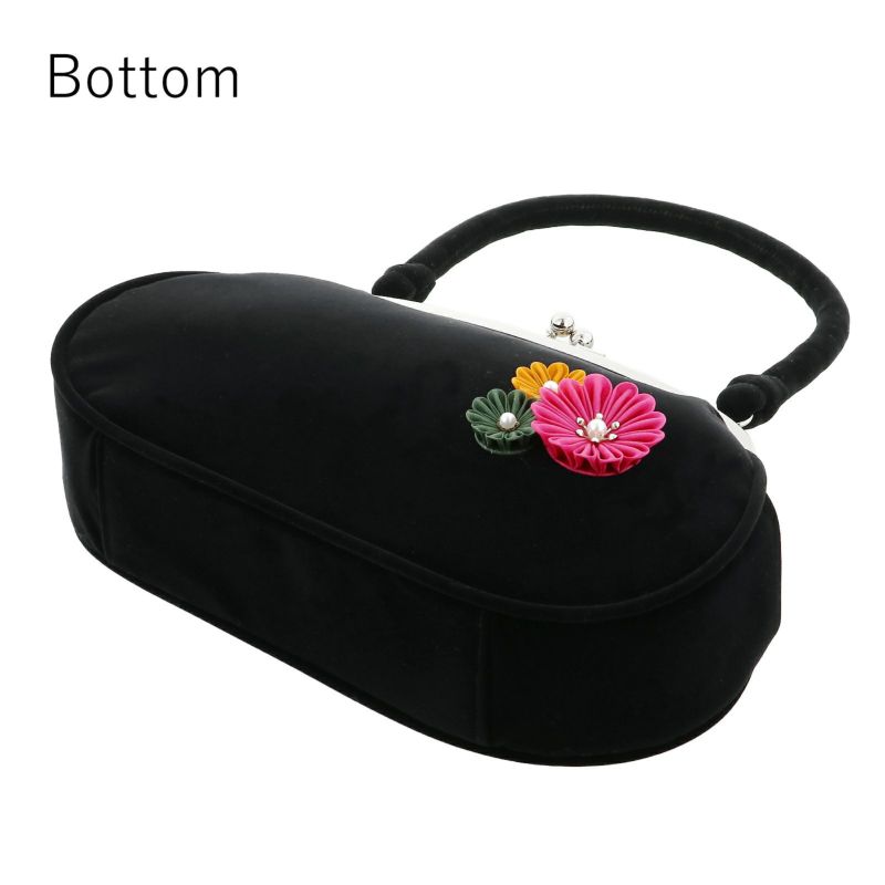 振袖 草履バッグセット「つまみのお花 黒」Fサイズ 振袖草履バッグ