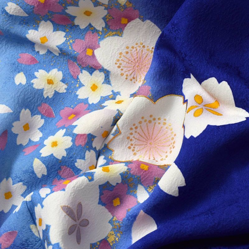 中古品】仕立て上がり 正絹 振袖「瑠璃色 桜」貸衣装処分 中古品】仕立て上がり 正絹 振袖「瑠璃色 桜」貸衣装処分